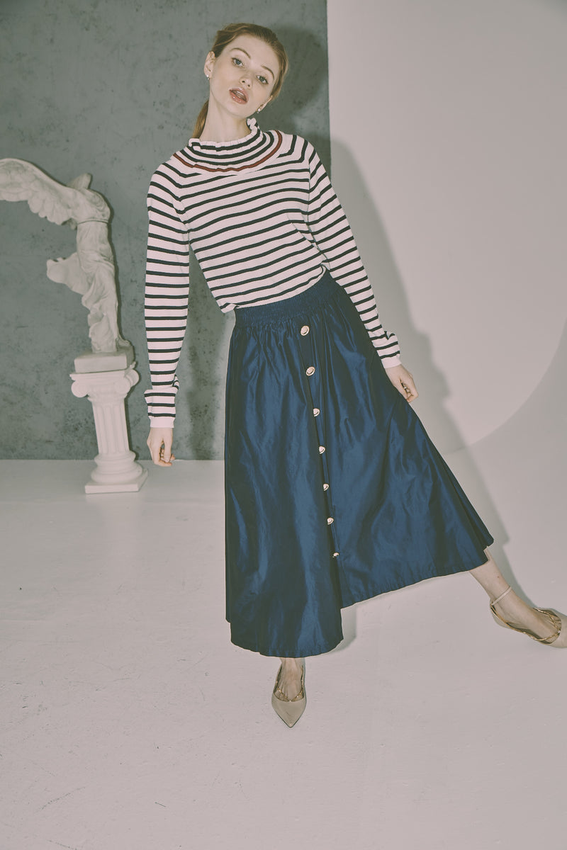 Elasticated Waist Skirt with Front Panel Buttons – Noir Noir Fashion